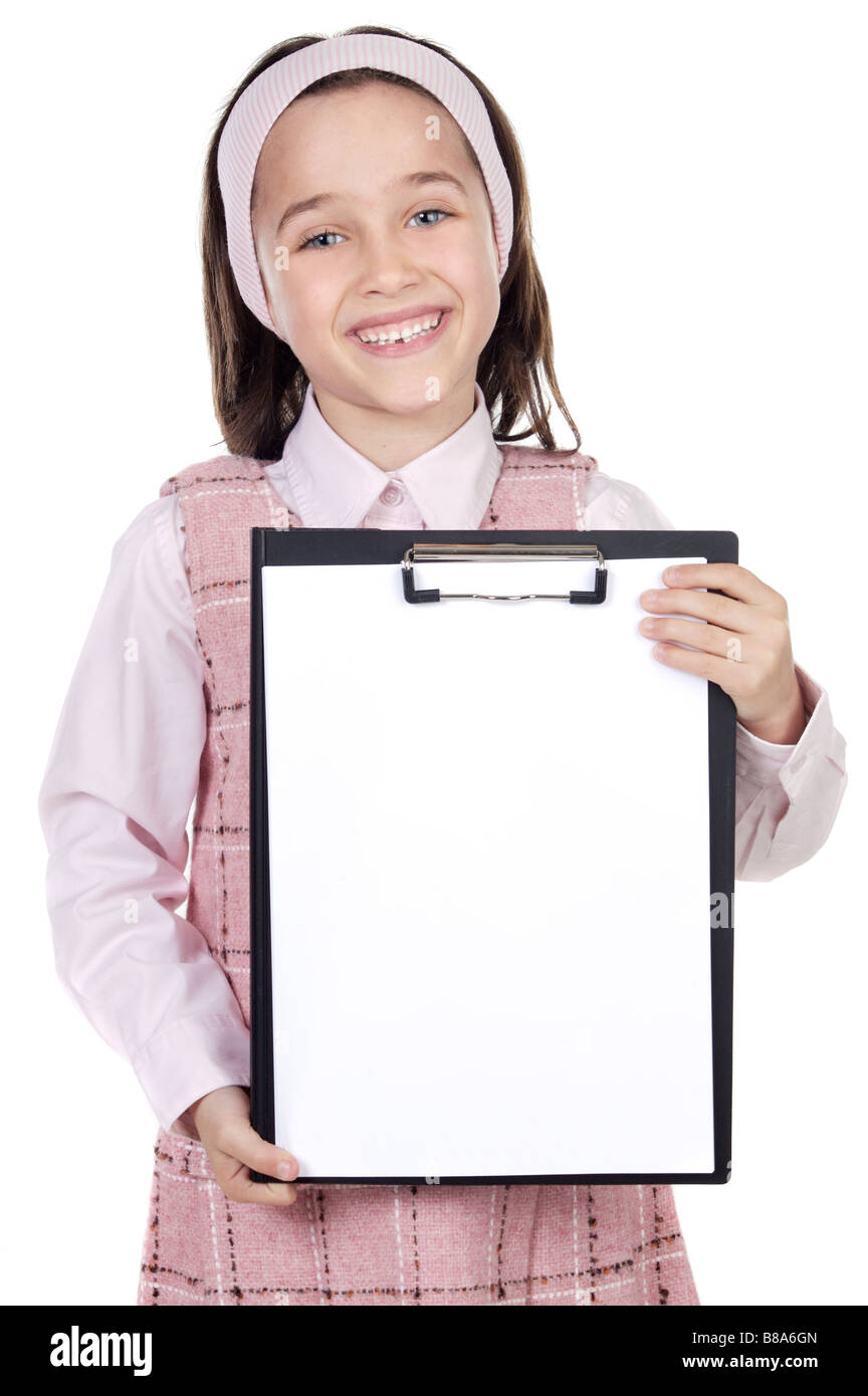adorable girl student with notepad you can put your text Stock Photo ...
