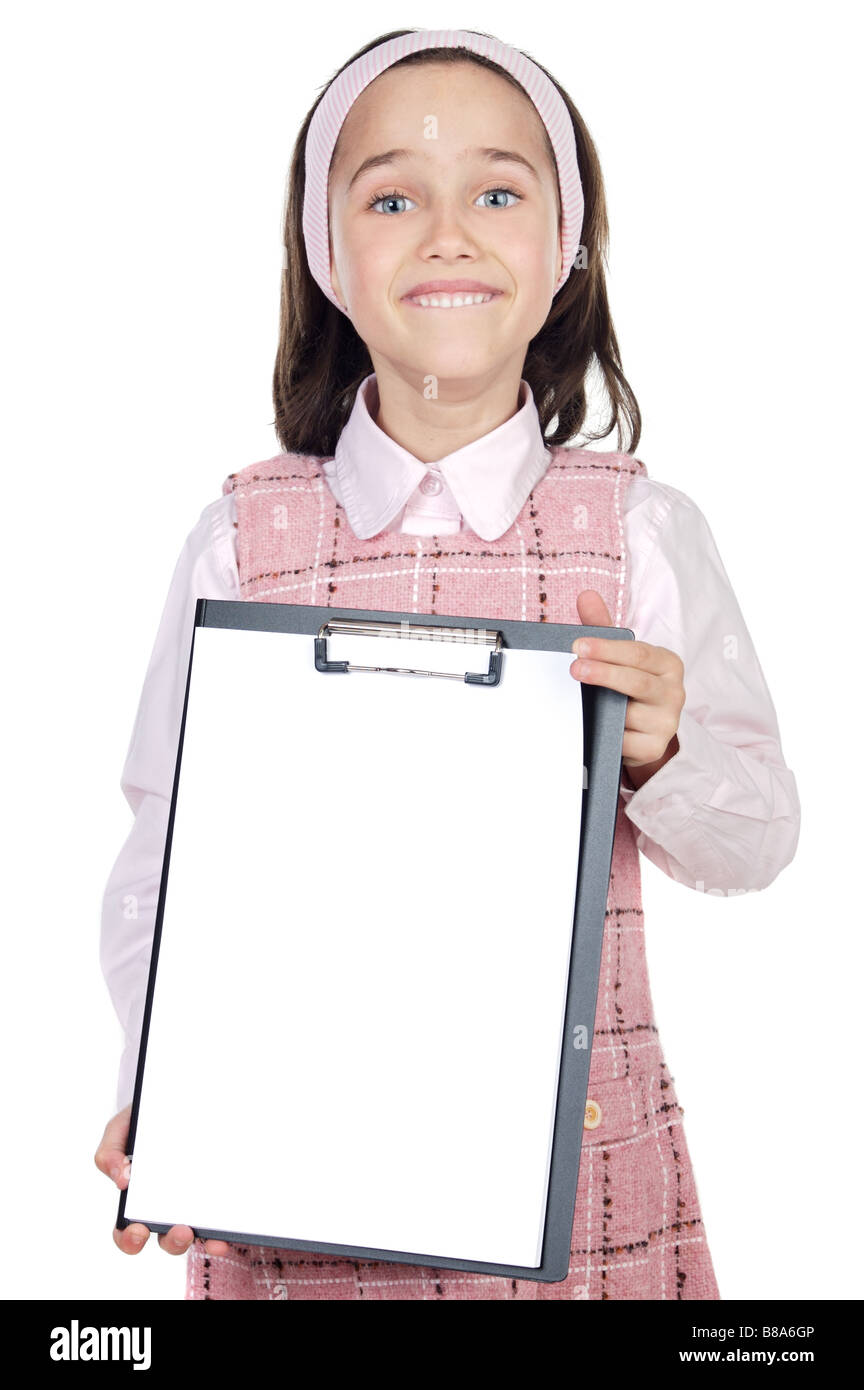adorable girl student with notepad you can put your text Stock Photo ...