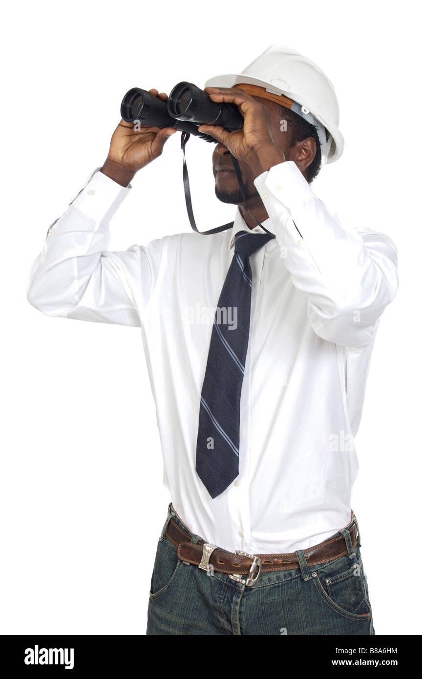 Man with binoculars isolated over white background Stock Photo - Alamy