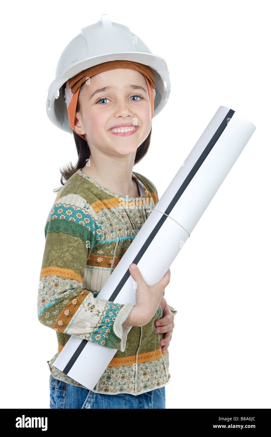 future engineer girl a over white background Stock Photo - Alamy