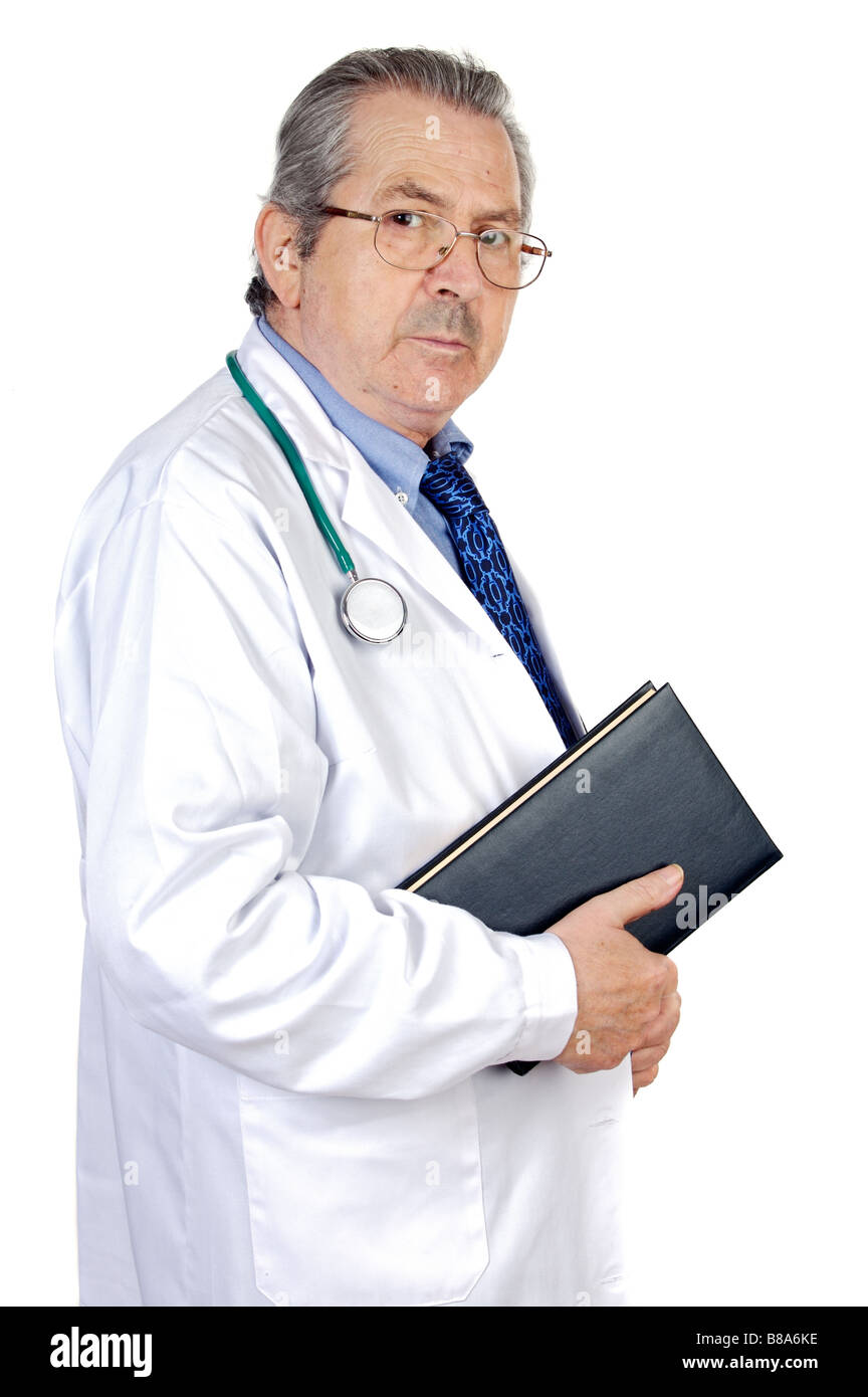a seniors doctor a over white background Stock Photo - Alamy