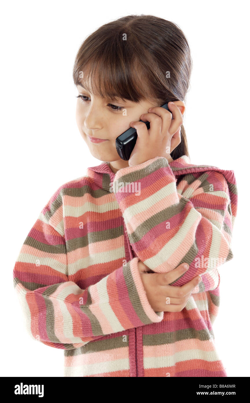 casual girl talking on the cellphone a over white background Stock ...