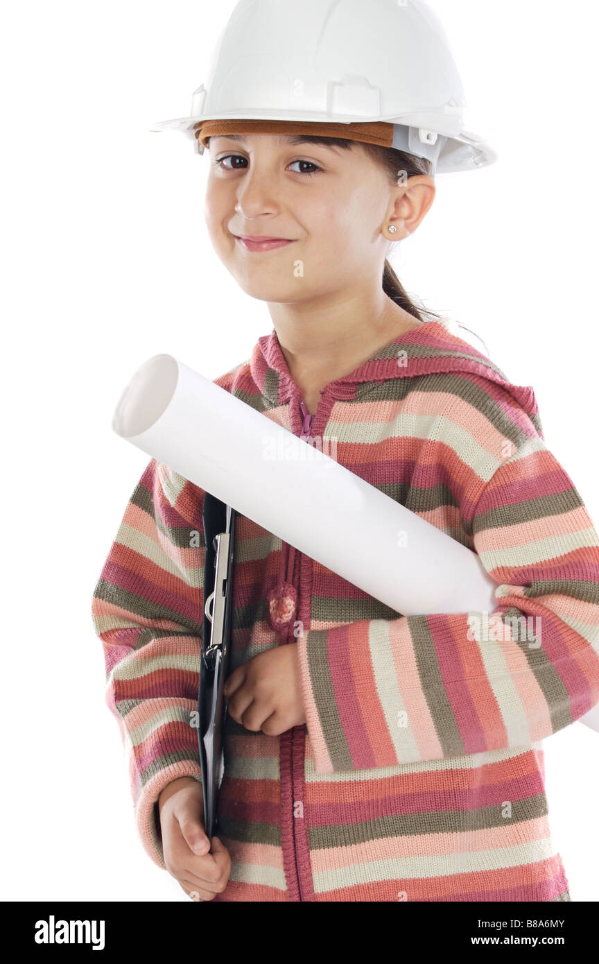 future engineer girl a over white background Stock Photo - Alamy