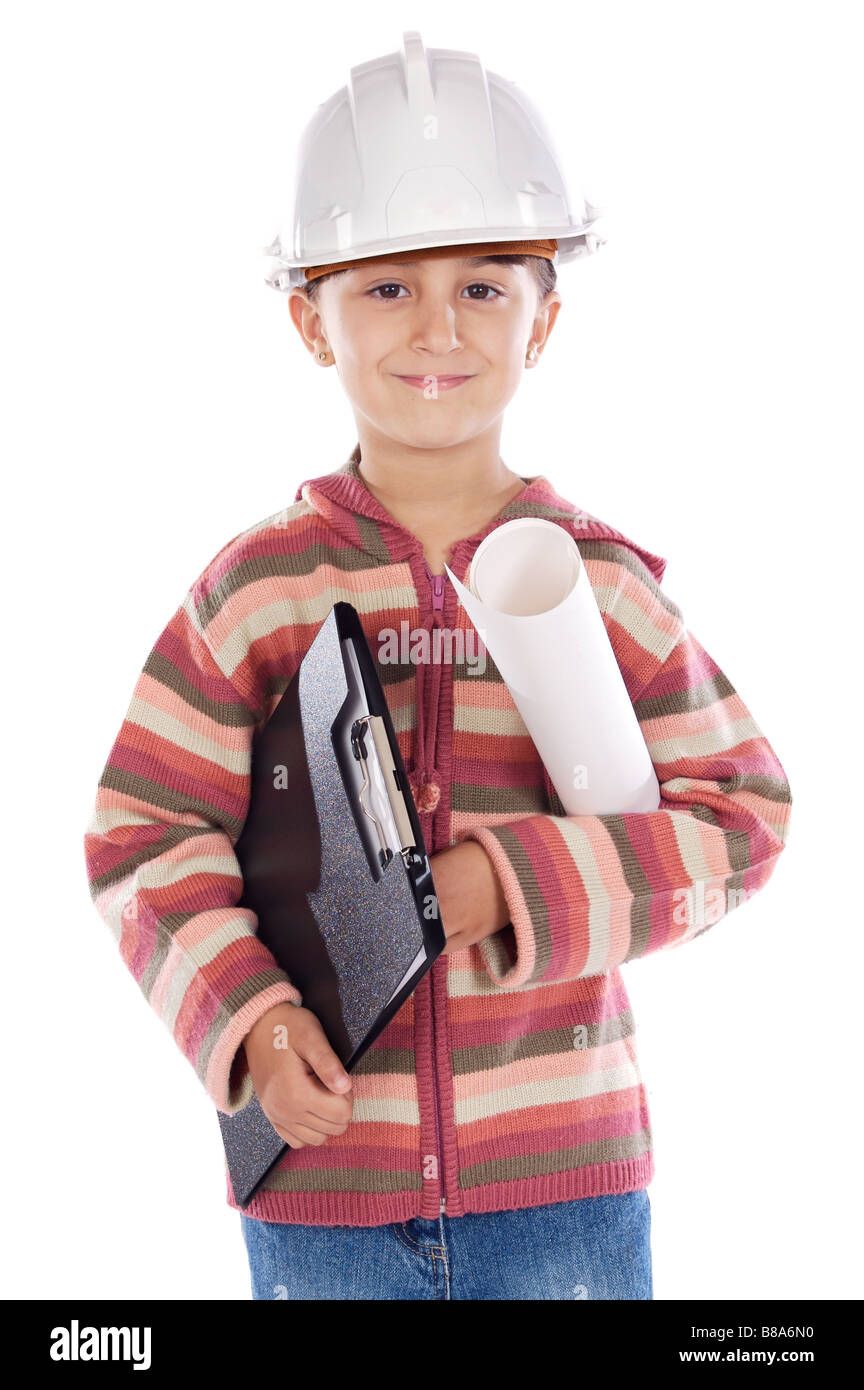 future engineer girl a over white background Stock Photo - Alamy