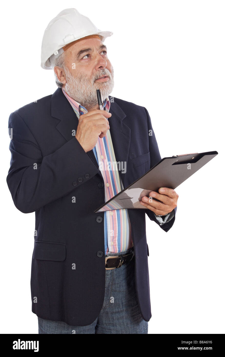 Engineer taking notes a over white background Stock Photo - Alamy