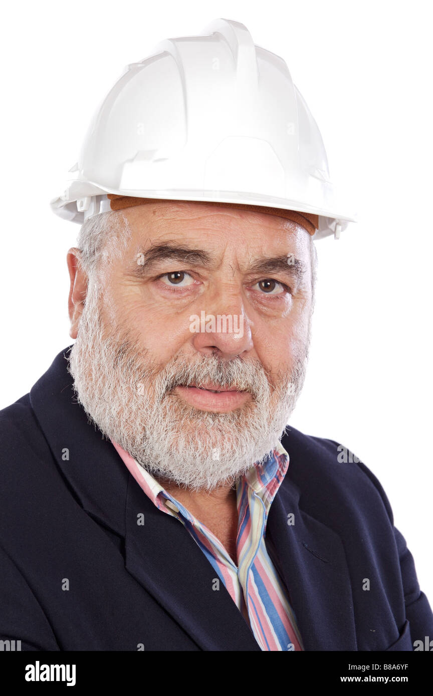 Senior engineer a over white background Stock Photo - Alamy