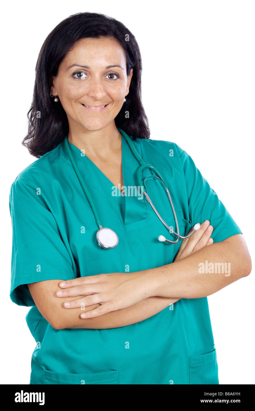 Attractive lady doctor over a white background Stock Photo - Alamy