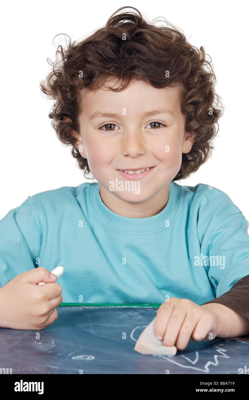 adorable boy studying a over white background Stock Photo - Alamy
