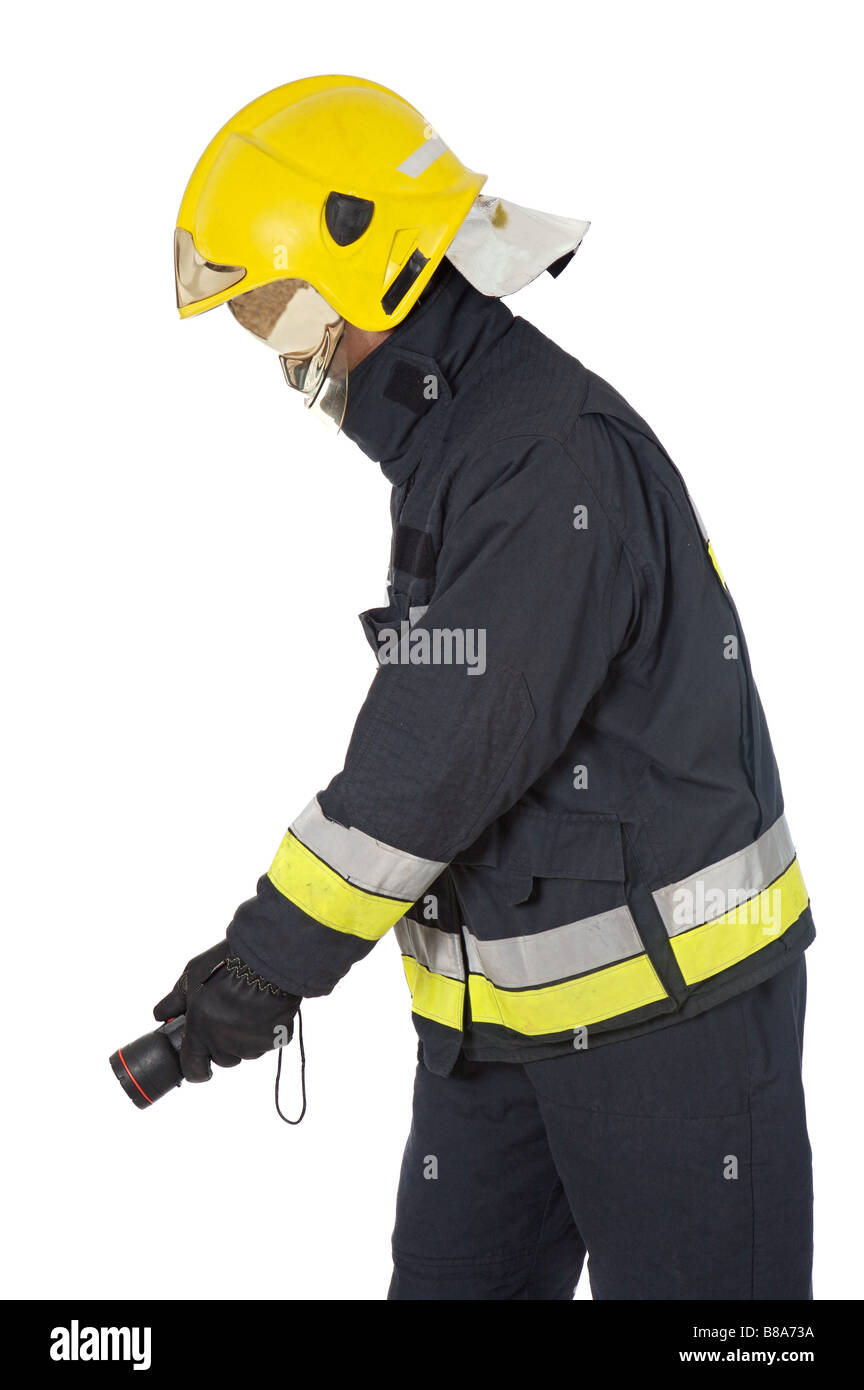 fireman extinguishing the fire with white bottom Stock Photo - Alamy