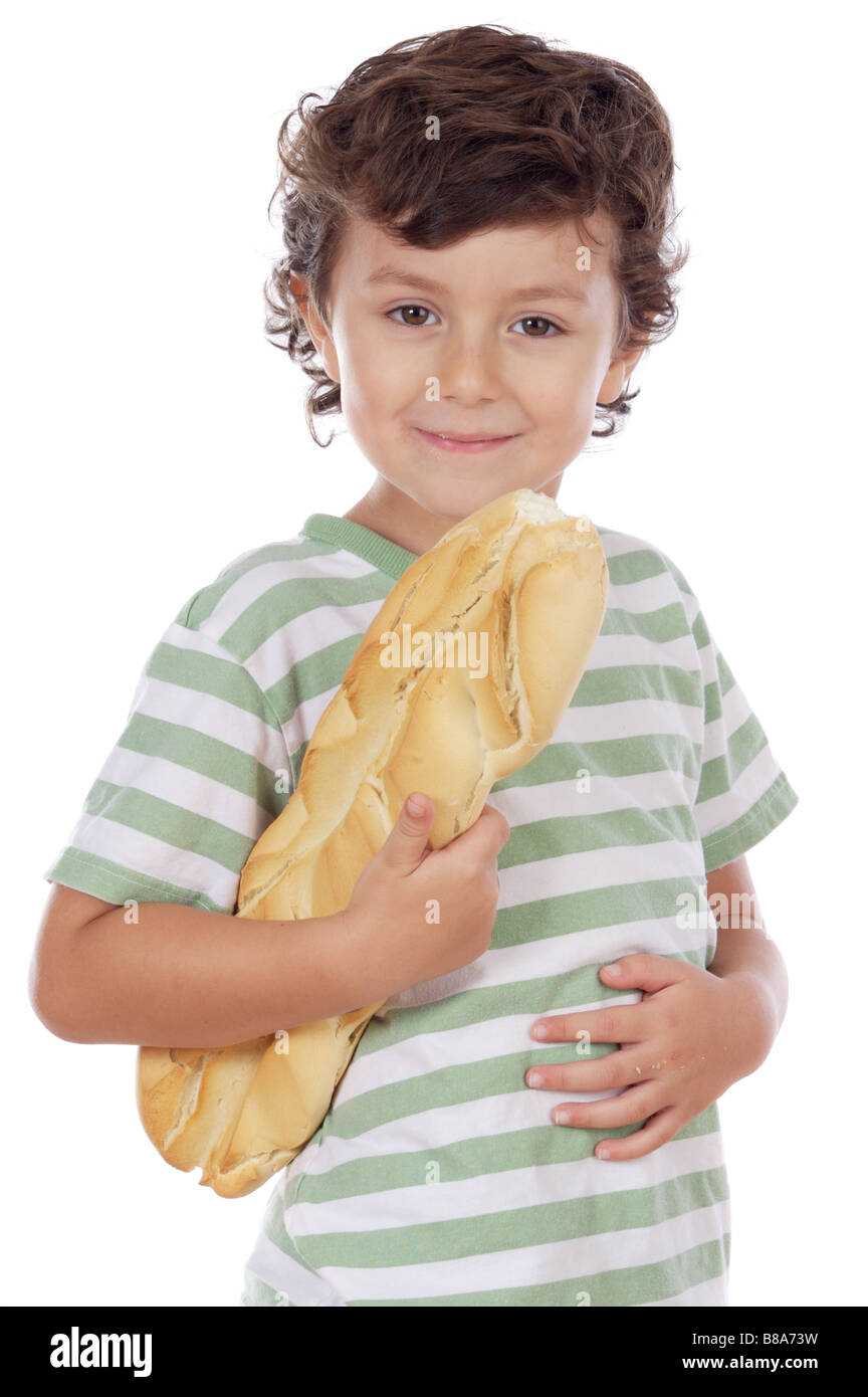 Child with bread under the arm a over white background Stock Photo - Alamy