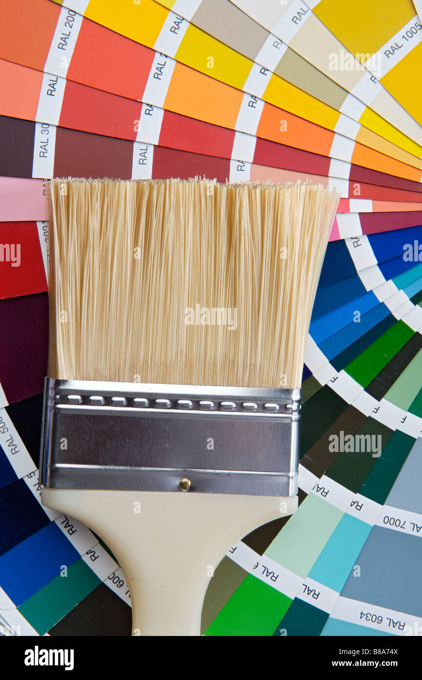 photo of Paintbrush with card of colors Stock Photo - Alamy