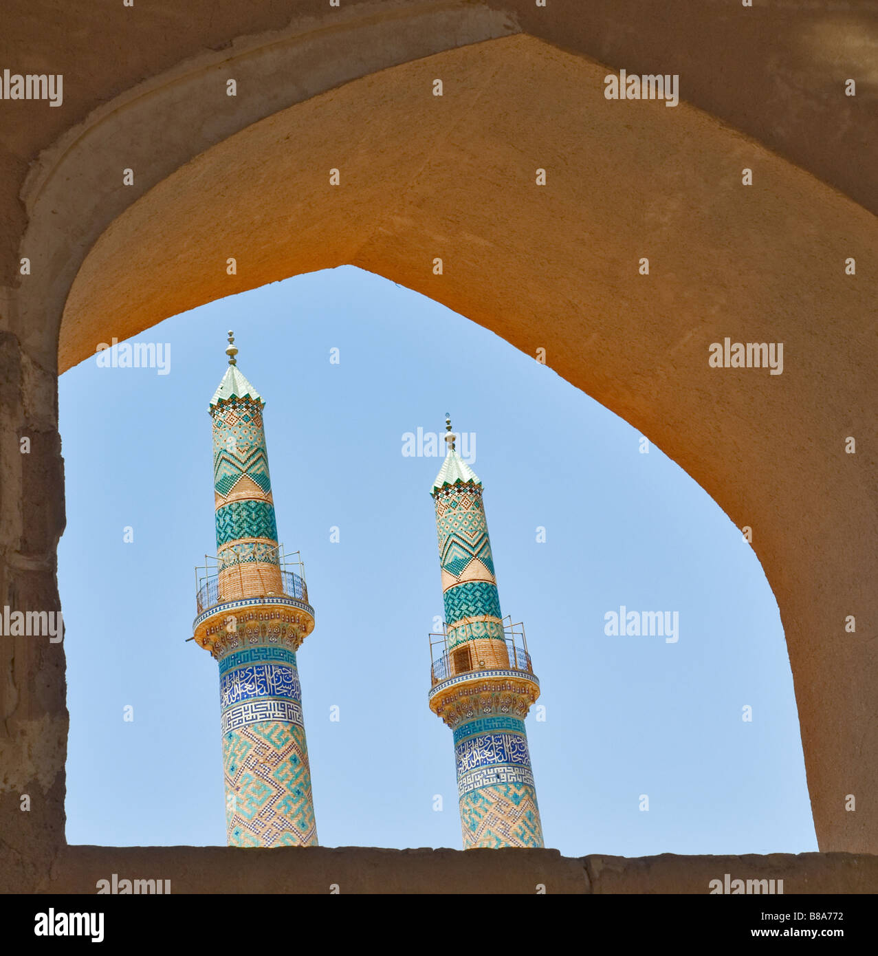 two minarets in an ancient city of Yazd Iran Stock Photo - Alamy