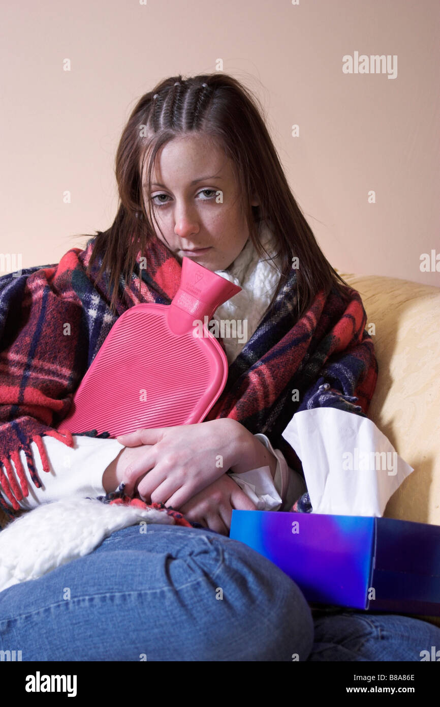 Teenage girl with a cold or flu Stock Photo - Alamy