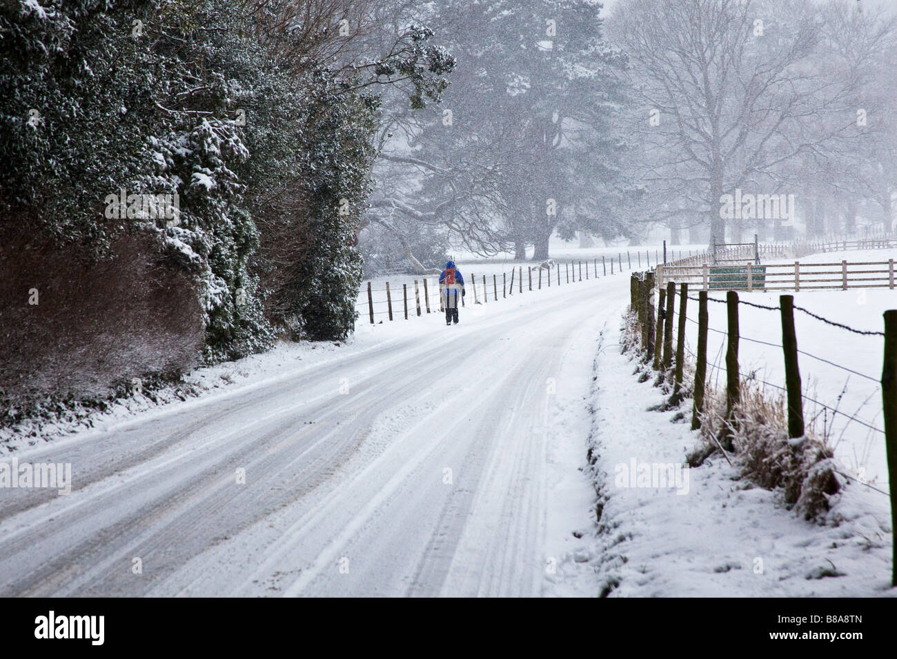 Walking in snow storm Yorkshire England Stock Photo - Alamy