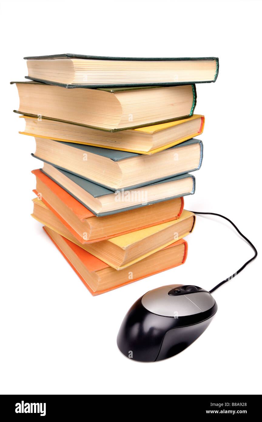Stack of old books white background wide angle shot Stock Photo - Alamy