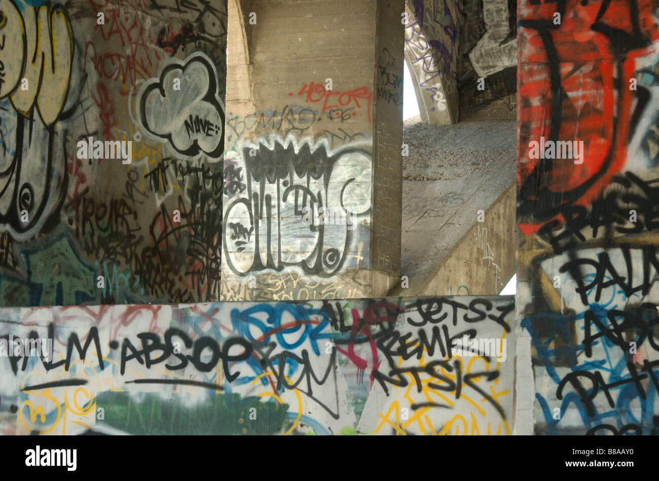 graffiti painted on the wall of a freeway underpass Stock Photo - Alamy