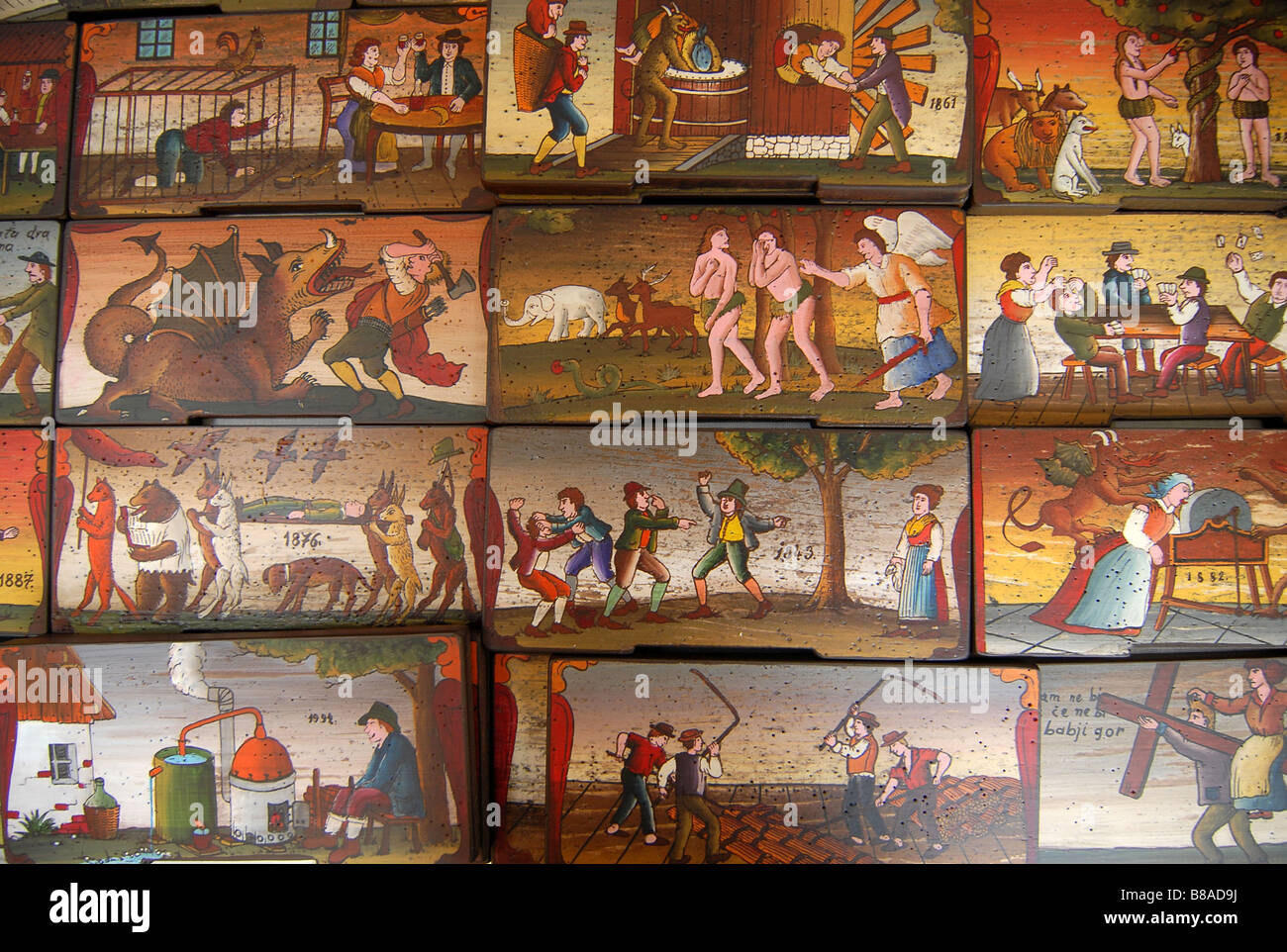 Beehive fronts with typical Slovenian folk motives Stock Photo - Alamy