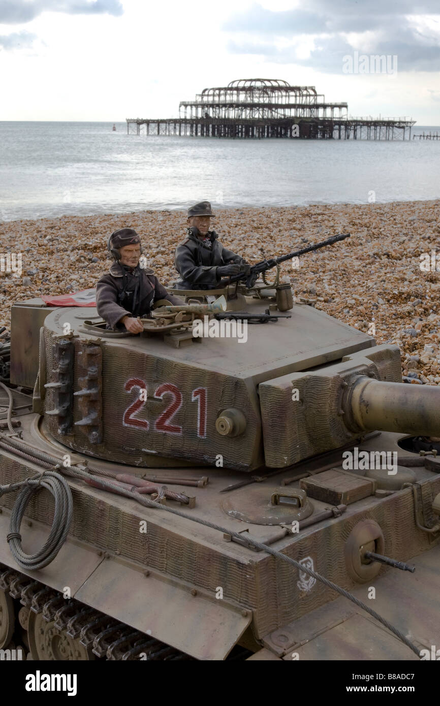 Radio controlled 1:6 scale model German Tiger tank on Brighton beach ...