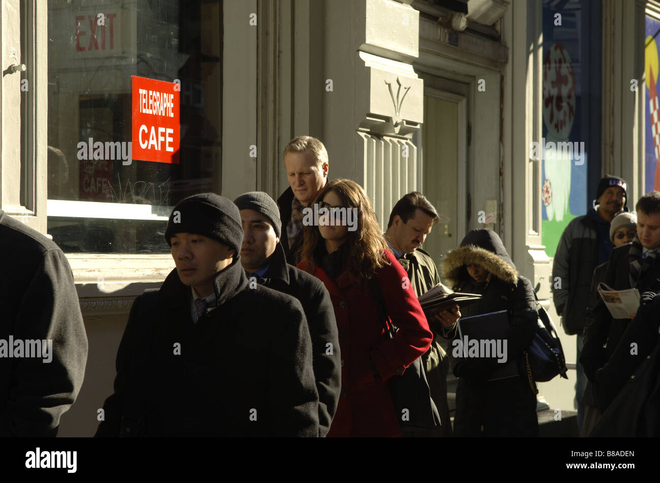 Hundreds of people line up in New York for a job fair sponsored by the ...