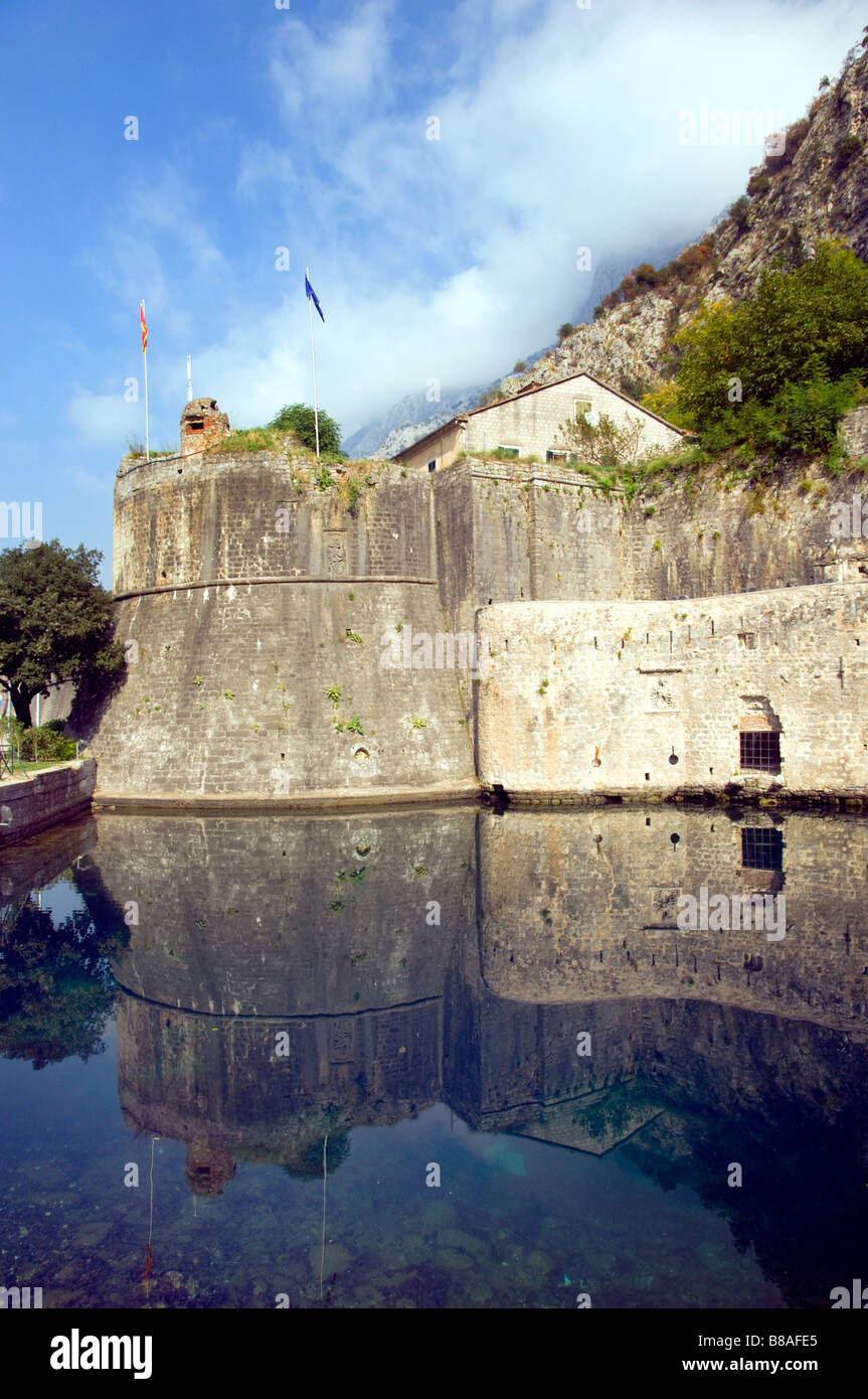 The medieval walled village of Kotor Montenegro with fortress on Lake ...