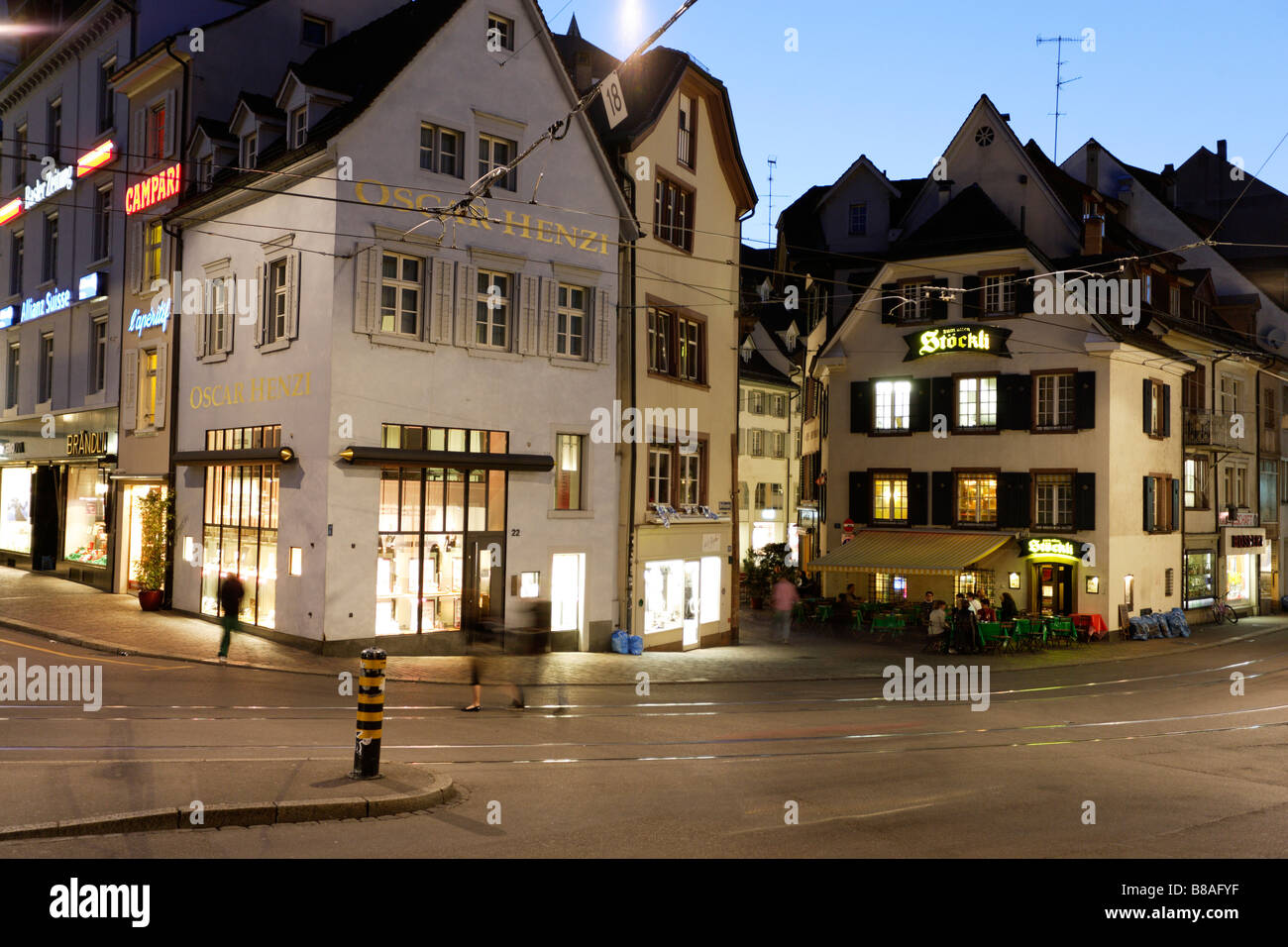 Barfüsserplatz Barefoot Square in the evening Basel Canton Basel Stadt ...