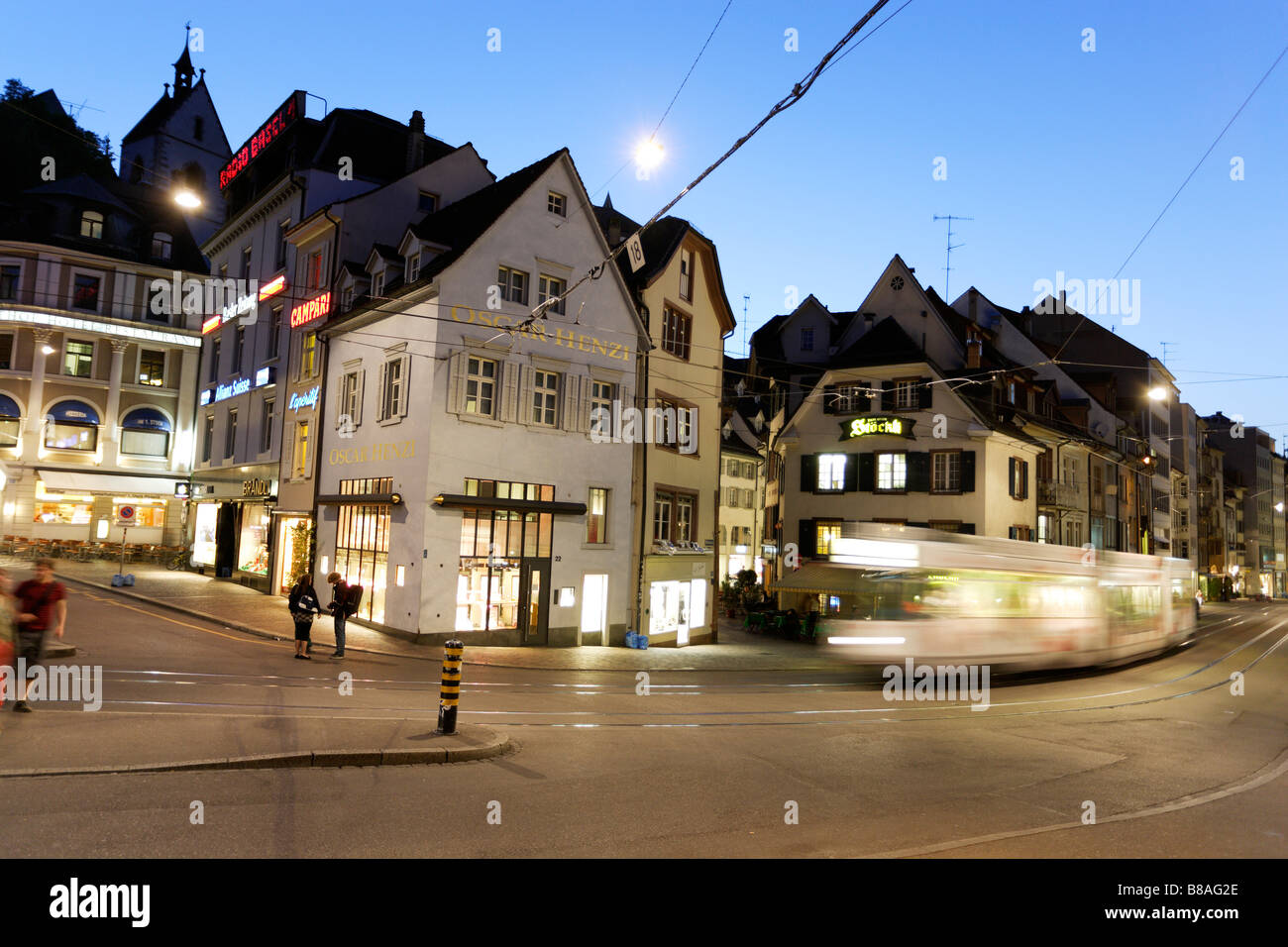 Barfüsserplatz Barefoot Square in the evening Basel Canton Basel Stadt ...