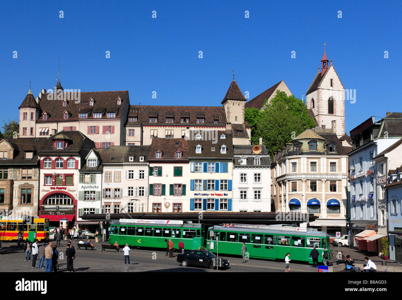 Tram stop at Barfüsserplatz barefoot square Basel Canton Basel Stadt ...