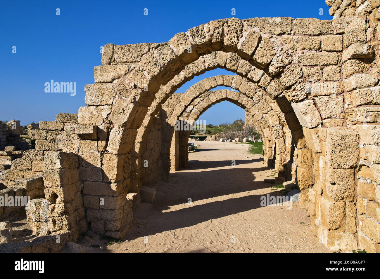 Ruins of the ancient Romanian harbor, Caesarea, Israel Stock Photo - Alamy