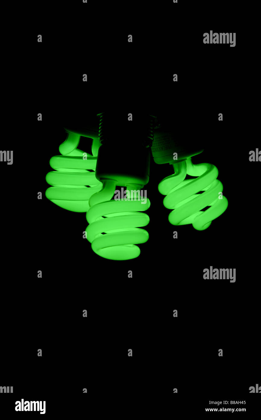 A green fluorescent energy saving light bulb Stock Photo - Alamy