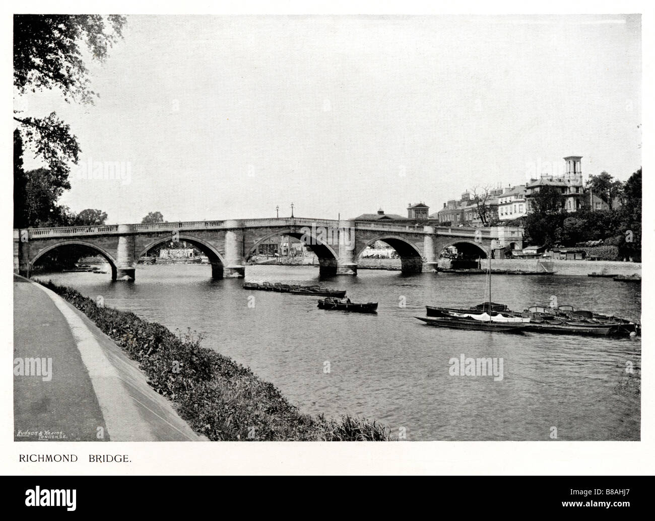 Richmond Bridge Edwardian photograph of the River Thames scene boats ...