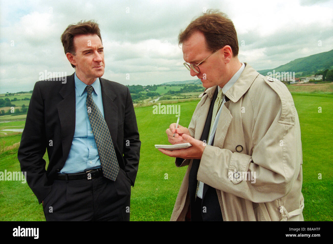 Peter Mandelson interviewed by newspaper journalist while visiting the ...