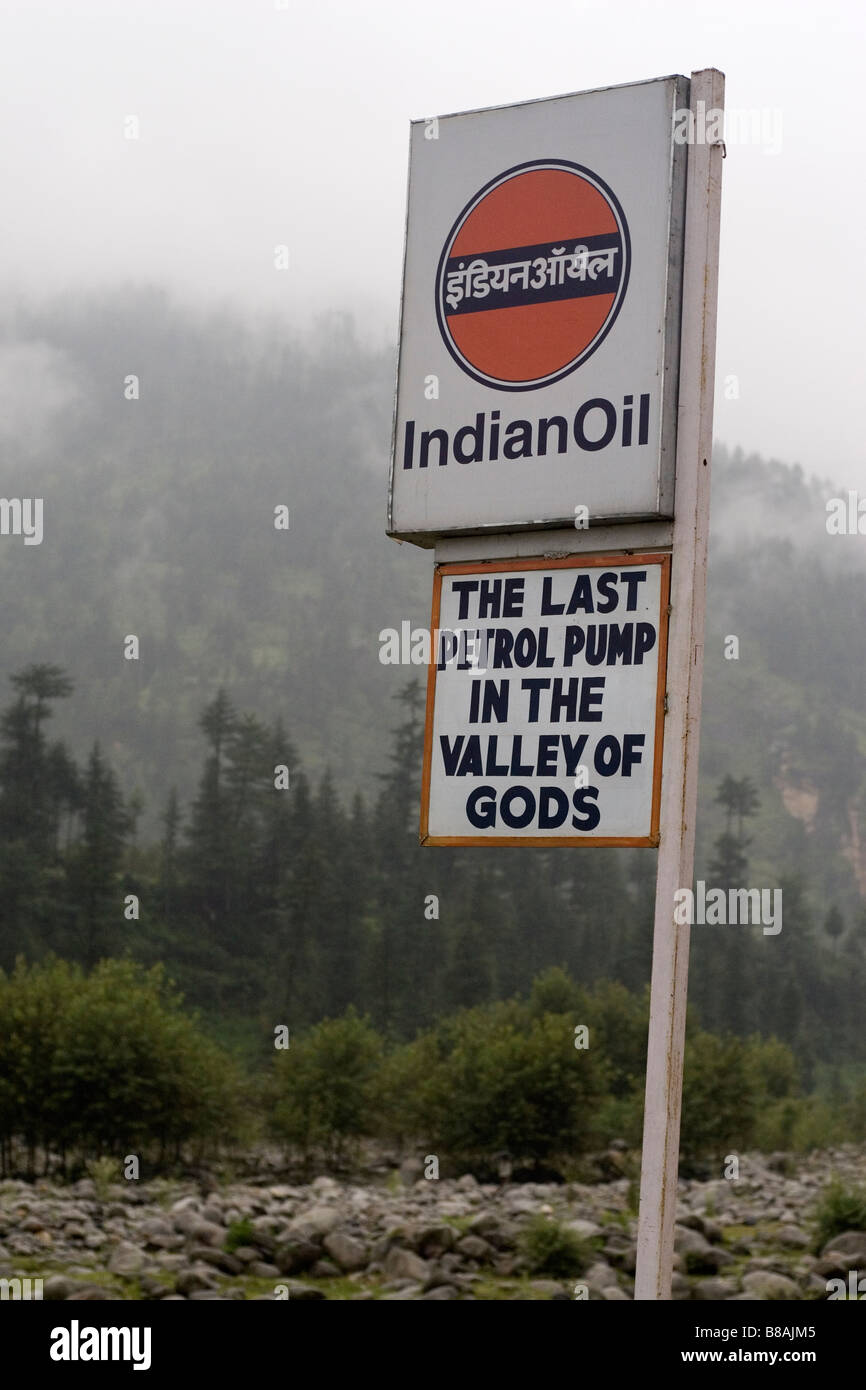 The sign for an Indian Oil petrol station stands close to Manali in ...