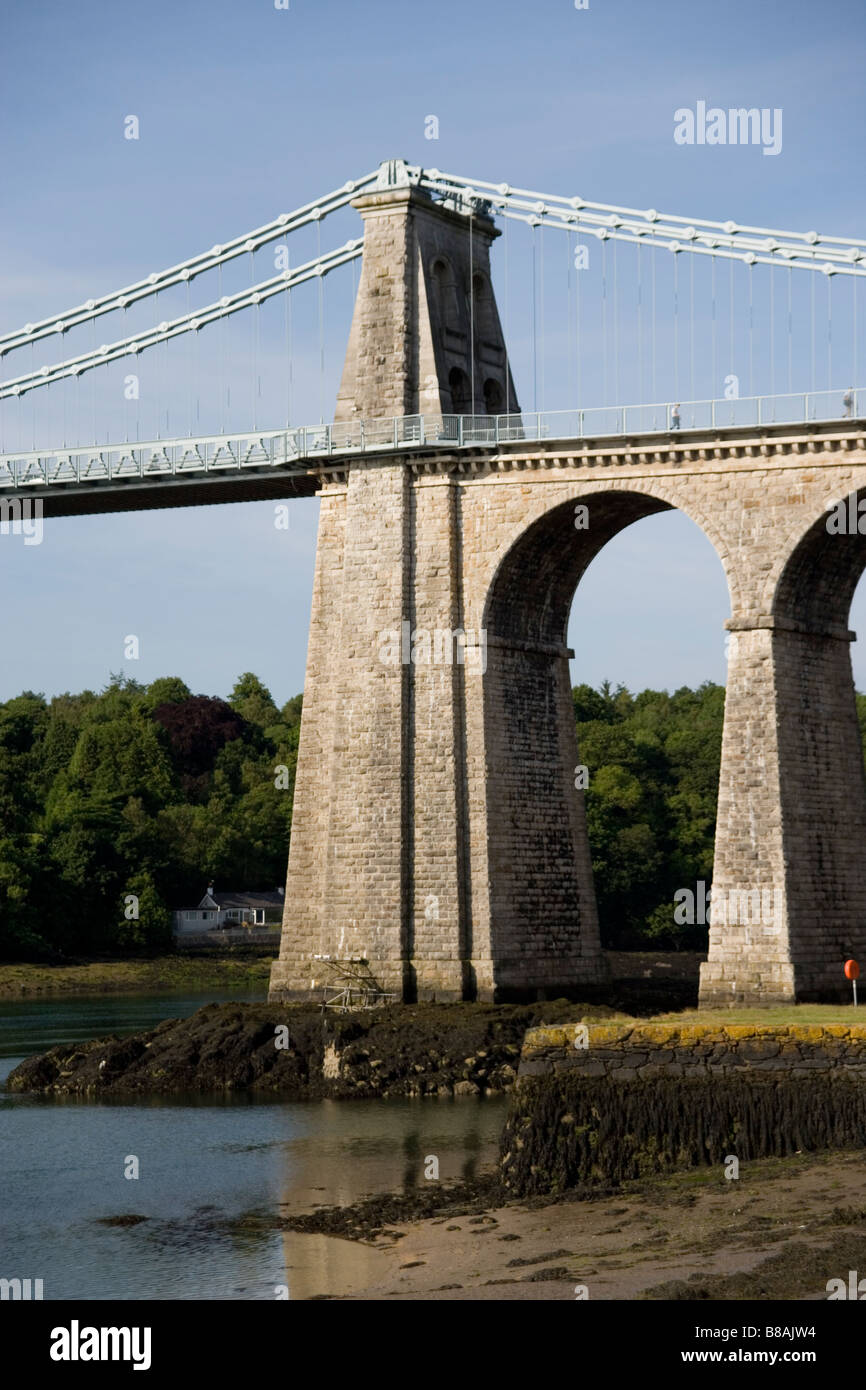 The Suspension Bridge and Menai Straits from Menai Bridge town on ...