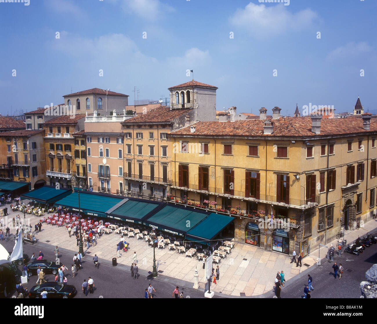 Verona - Restaurants line Piazza Bra near the Roman Arena Stock Photo ...