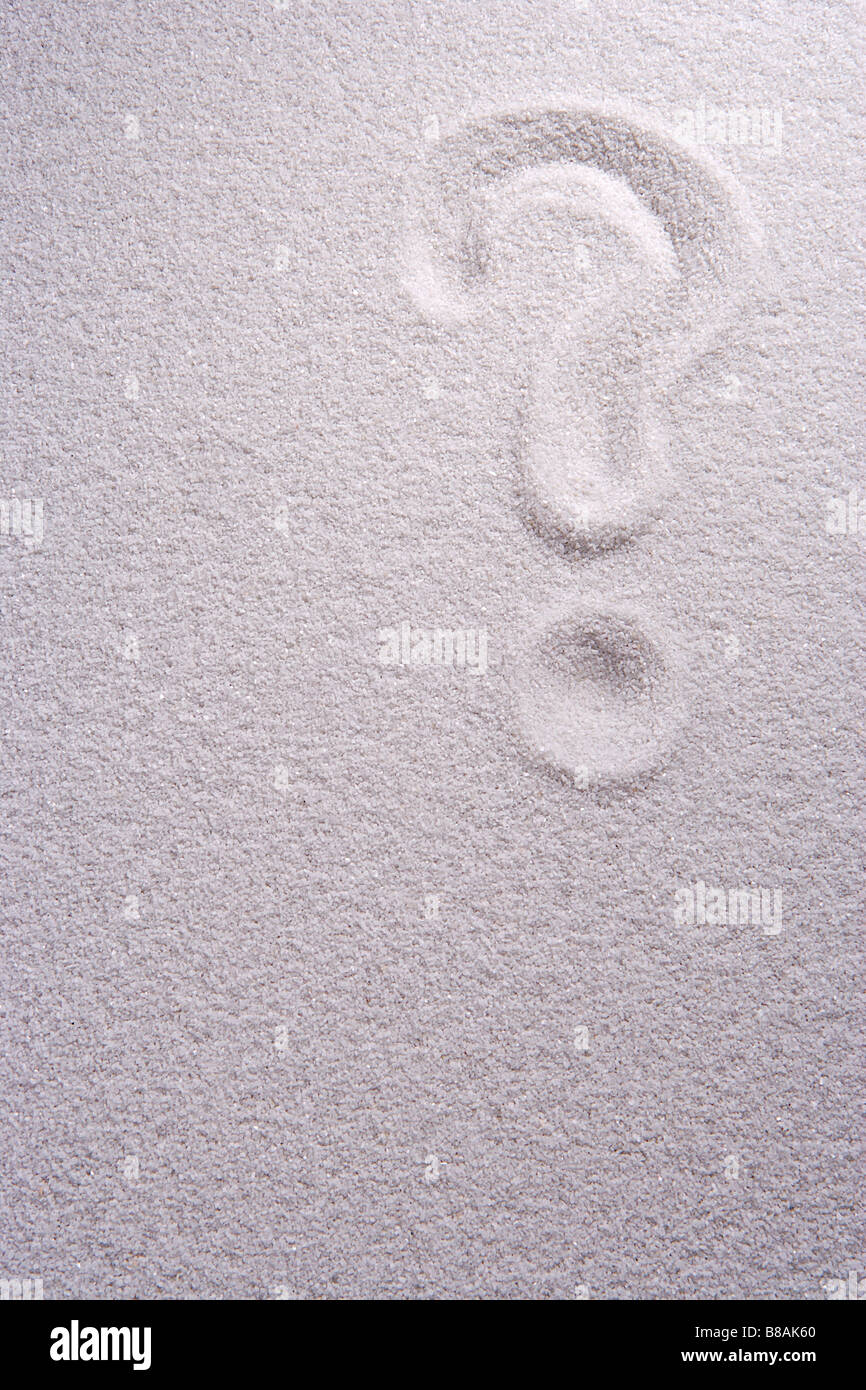 Question mark drawn in white sand Stock Photo - Alamy