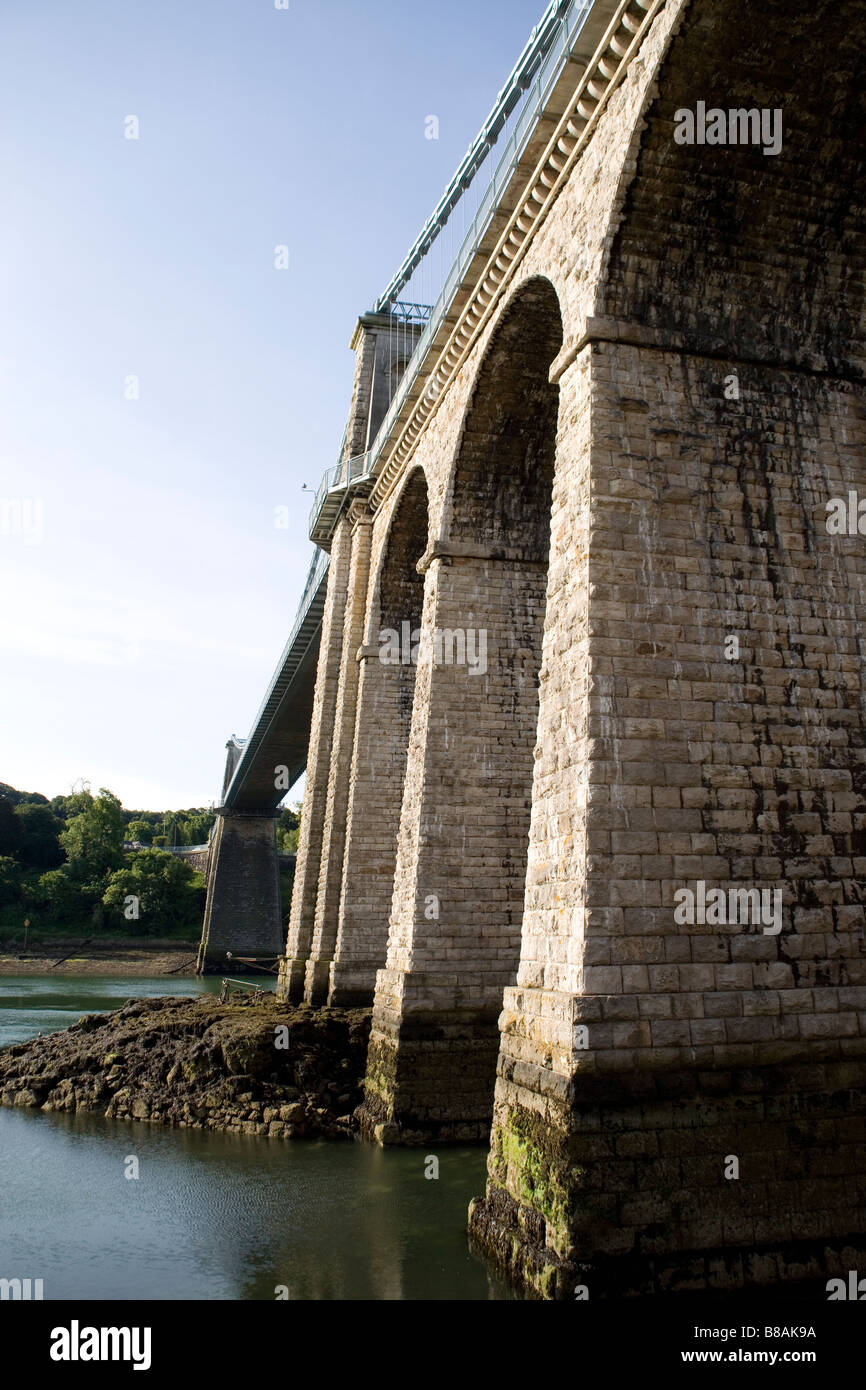 The Suspension Bridge and Menai Straits from Menai Bridge town on ...