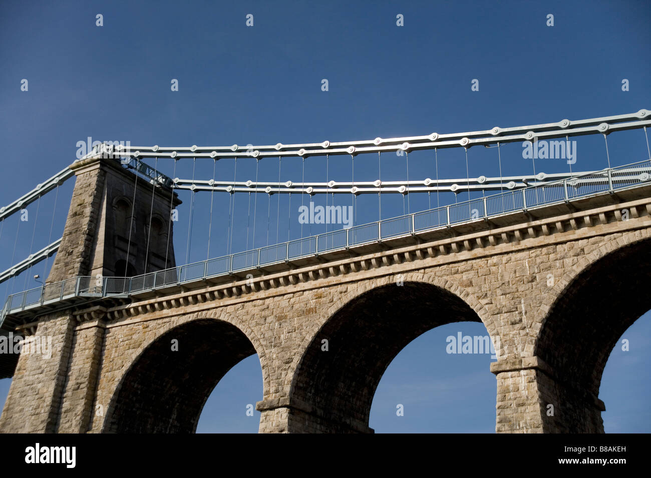 The Suspension Bridge and Menai Straits from Menai Bridge town on ...