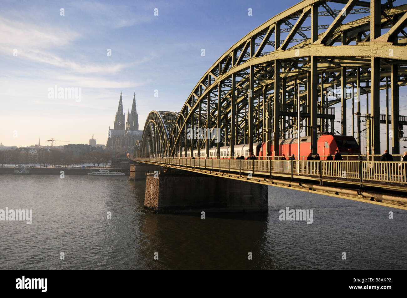 Hohenzollern-bridge in Cologne. View from the right side to the left ...