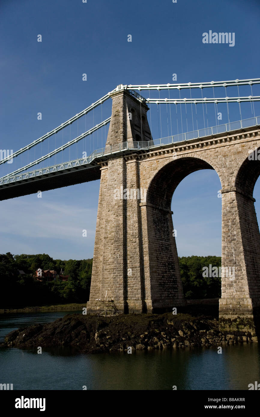 The Suspension Bridge and Menai Straits from Menai Bridge town on ...