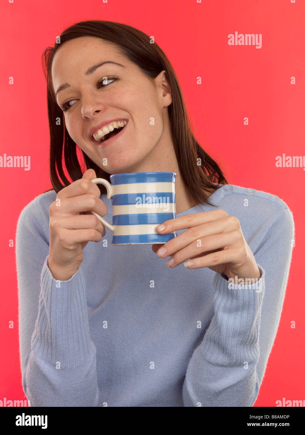 Young Woman With Hot Drink Model Released Stock Photo - Alamy