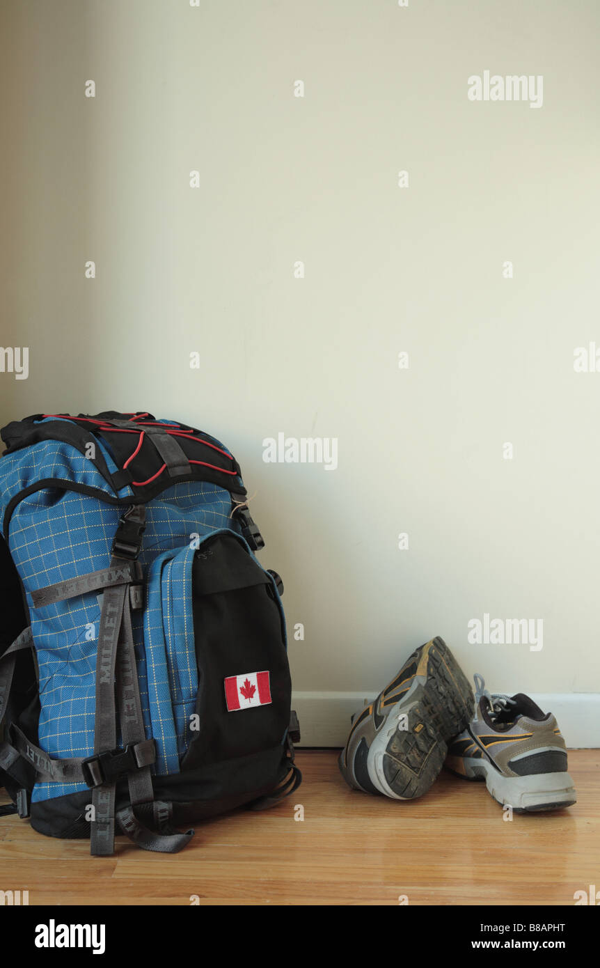 Backpack Canadian Flag Hiking Shoes Stock Photo - Alamy