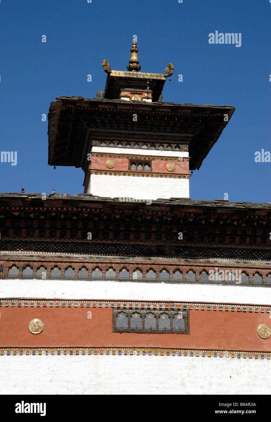 Roof on one of the five chortens near the Nyamai Zam bridge. Paro, Druk ...
