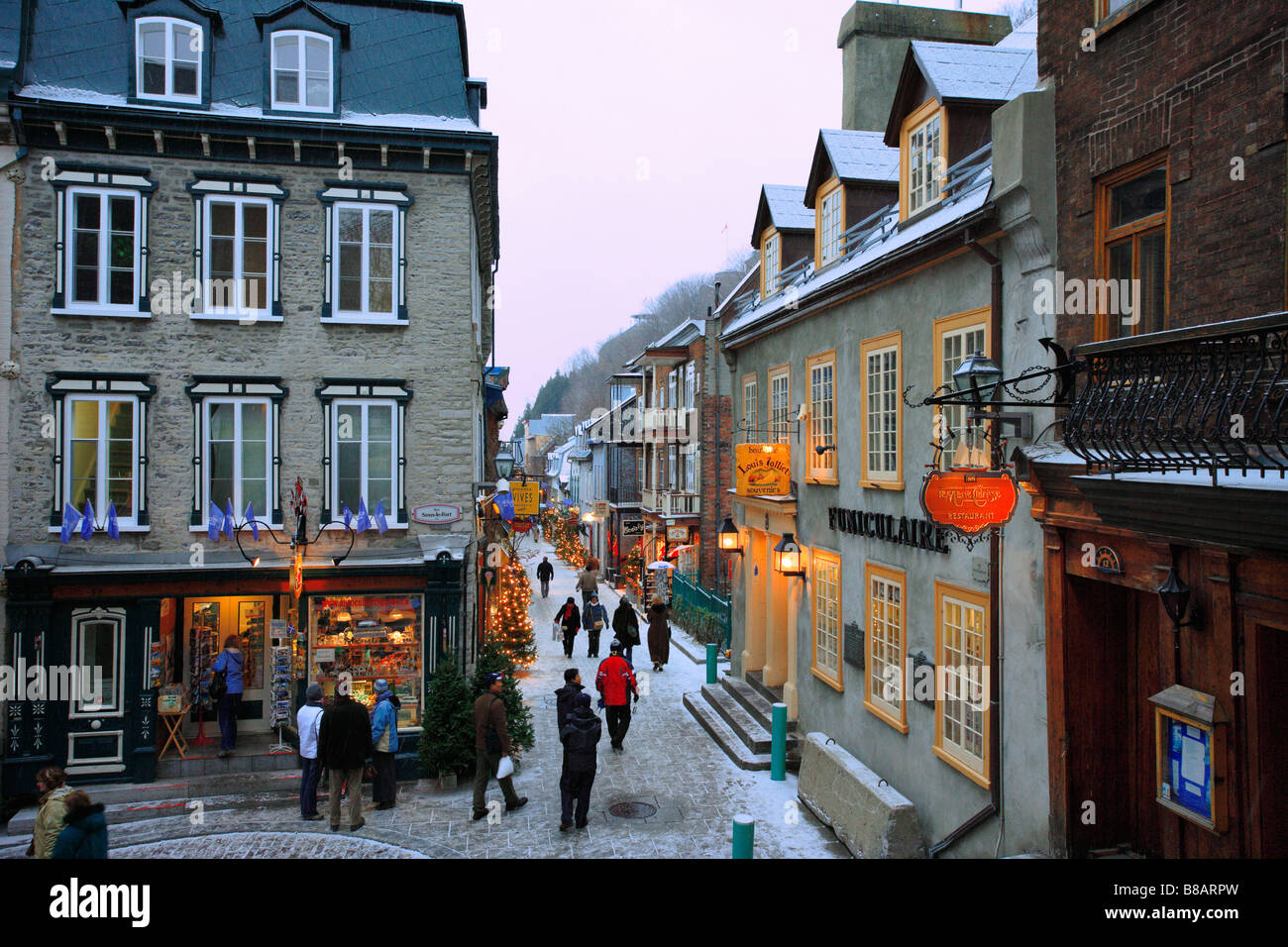 Petit-Champlain street Quartier Petit-Champlain, Quebec City, Quebec ...