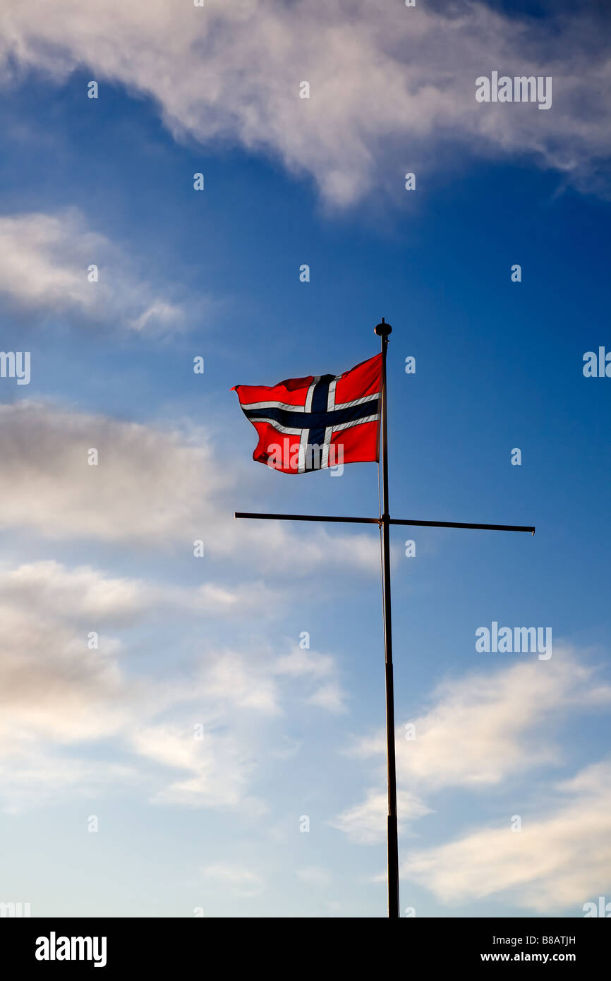 Norwegian flag blowing in wind hi-res stock photography and images - Alamy