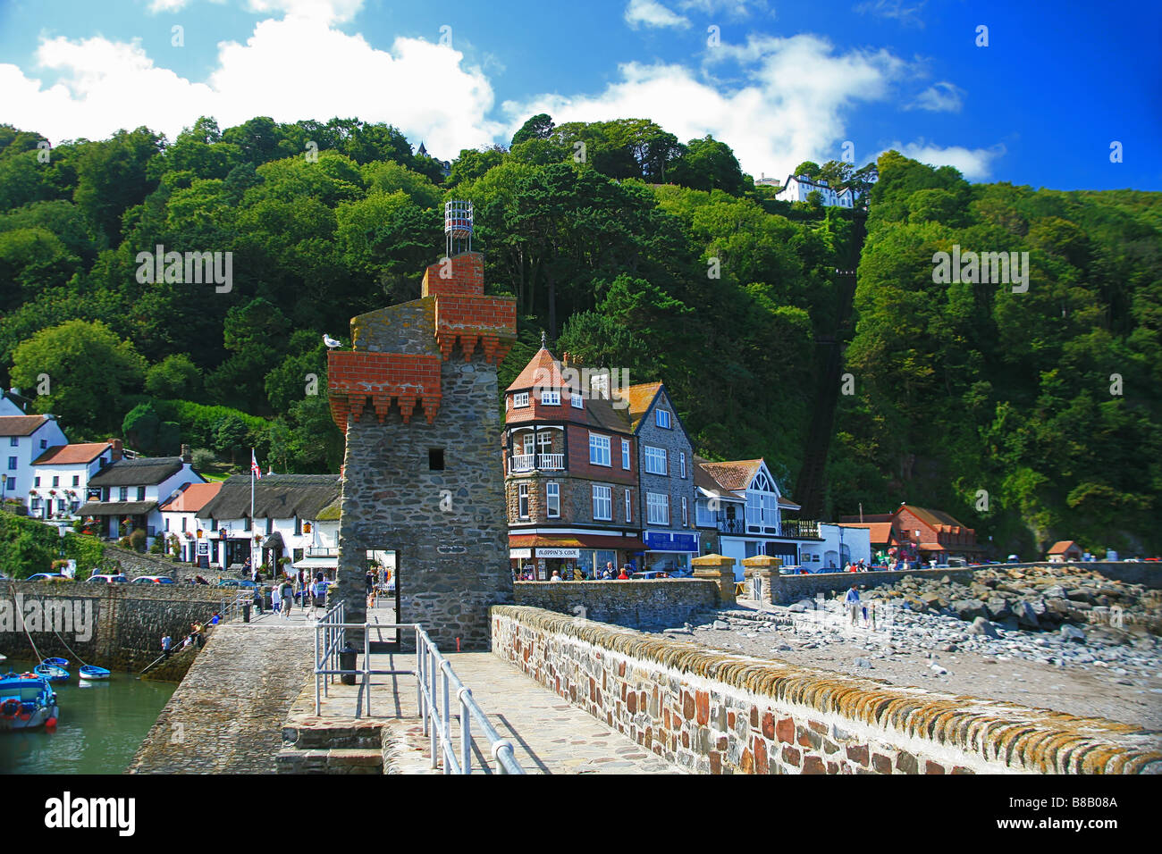 Rhenish Tower (1850) on Lynmouth harbour quay, North Devon, England, UK ...