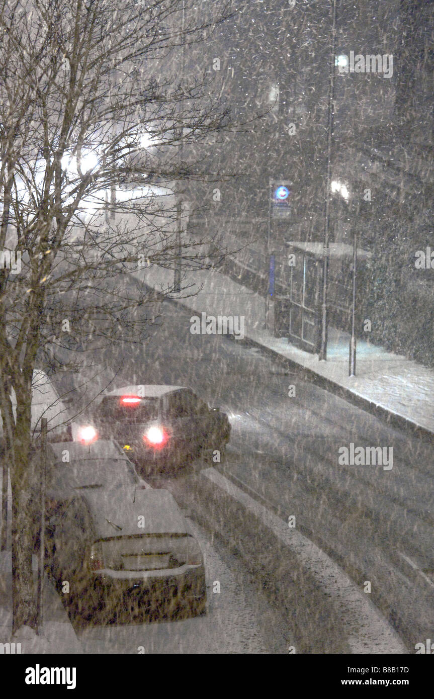 Driving in heavy snow, London Stock Photo - Alamy