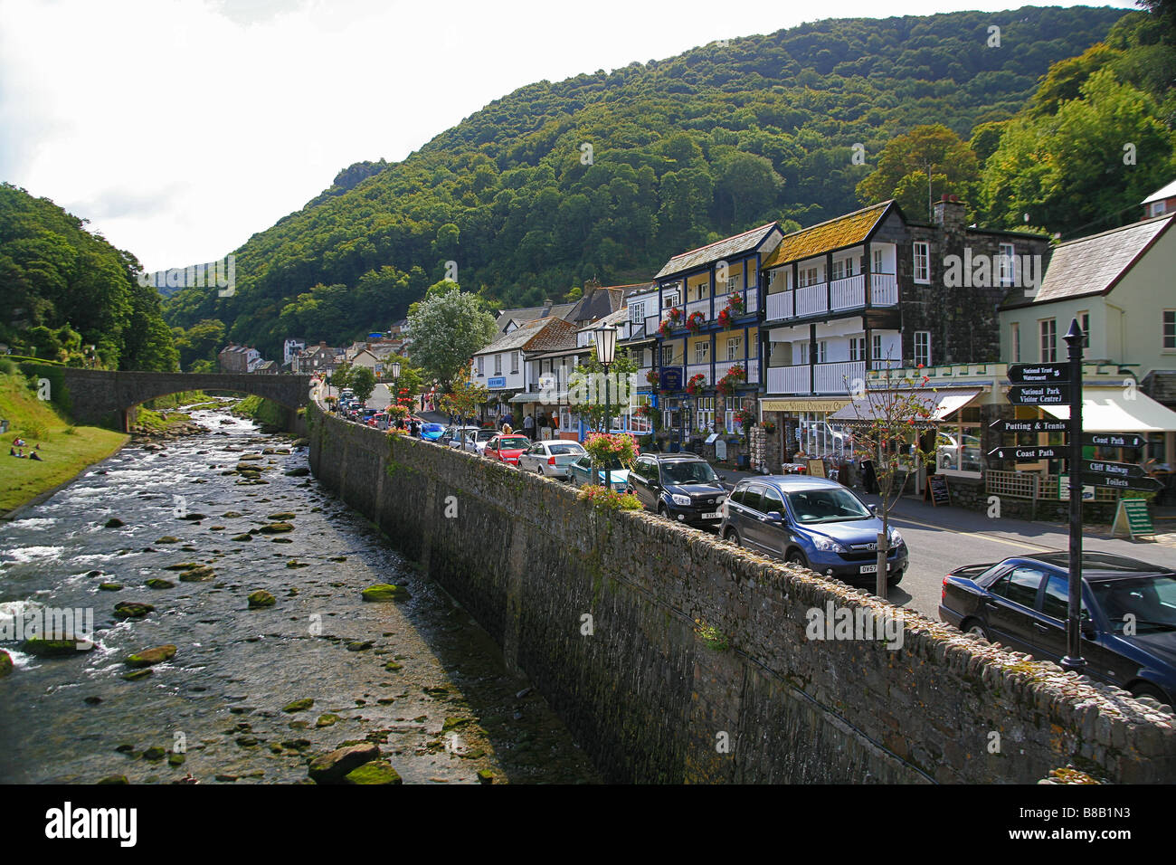 Looking up the valley of the East Lyn River at Lymouth, North Devon ...