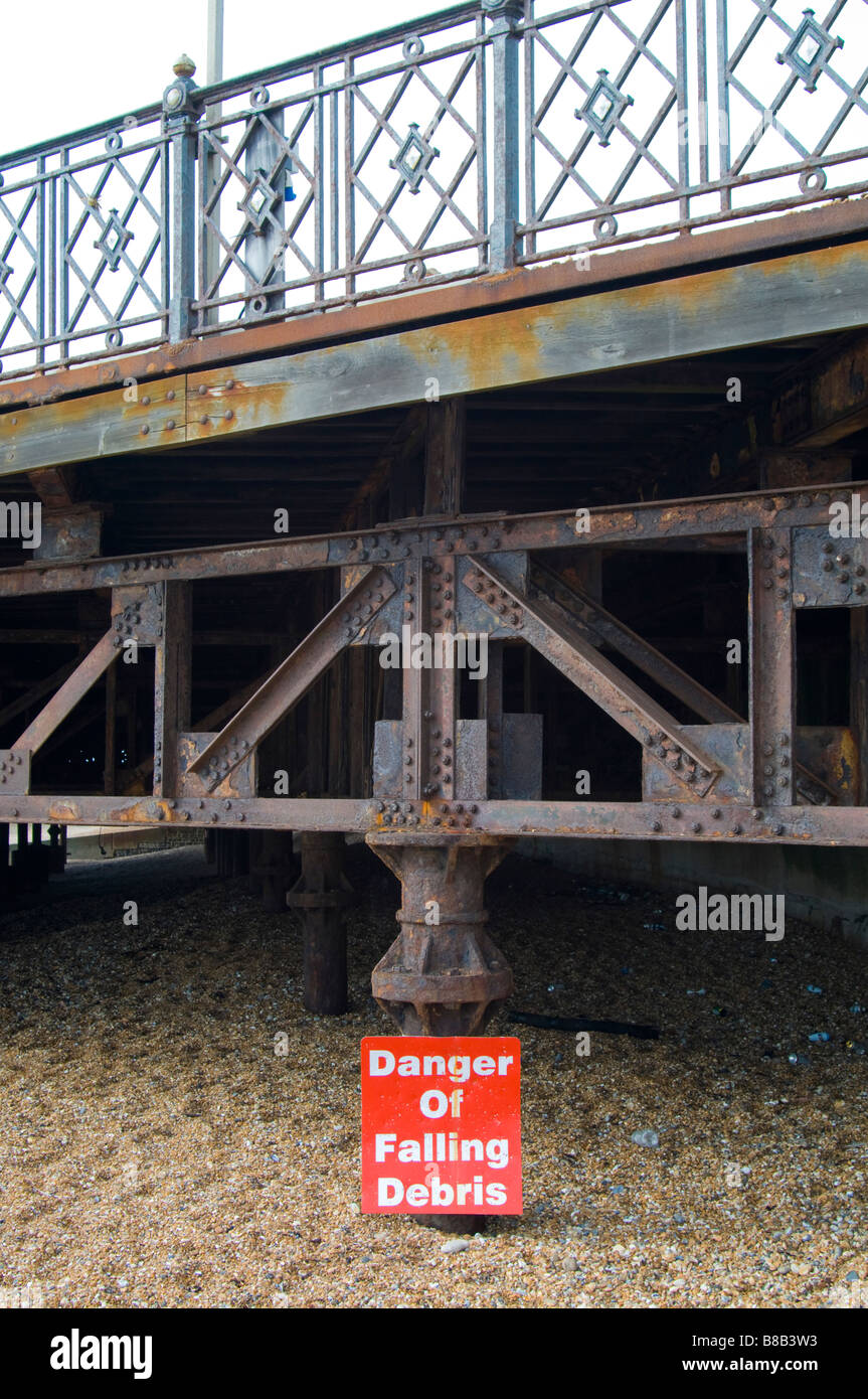 Hastings, East Sussex, England, UK. Sign warning of falling debris from ...
