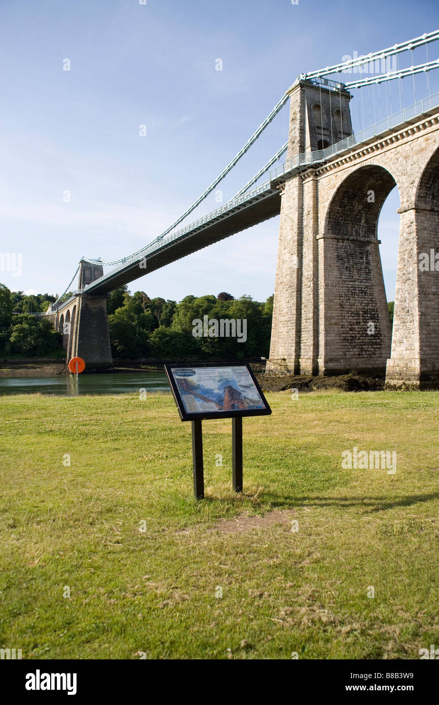 The Suspension Bridge and Menai Straits from Menai Bridge town on ...