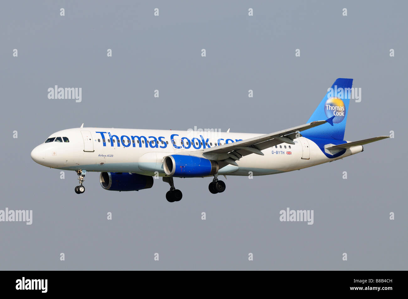 Thomas Cook Airbus A320 aeroplane landing at East Midlands Airport ...